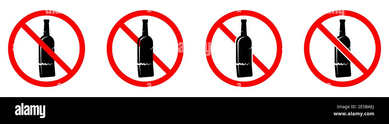L'alcool est interdit. Bouteille en verre avec icône Ban. Stop ou Ban ...