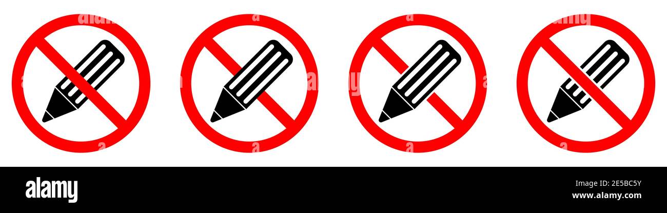 Icône interdiction crayon. Le crayon est interdit. Stop ou bannissement ...