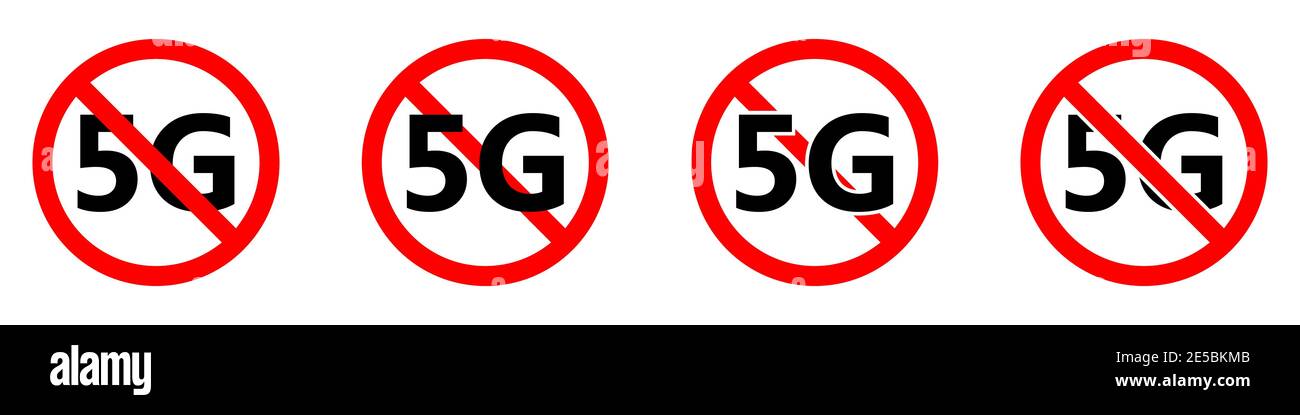 Icône d'interdiction des réseaux mobiles 5G. Le signal 5G est interdit ...