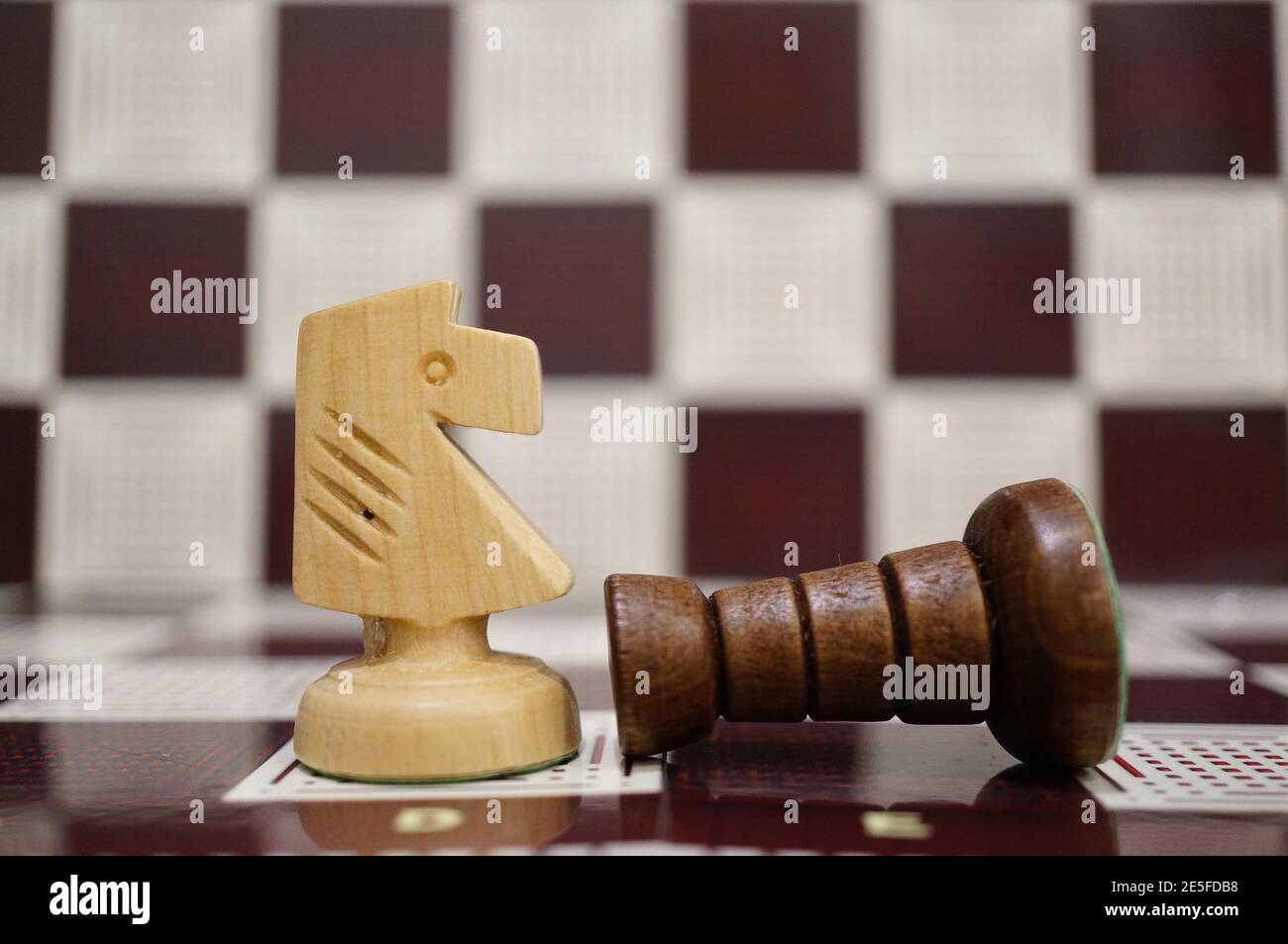 Gros plan d'un Chevalier en bois blanc à côté d'un Black Fallen Rook ...