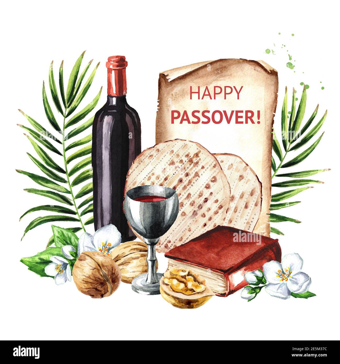 Repas traditionnel de la Pâque, carte de Pesach, concept de fête ...