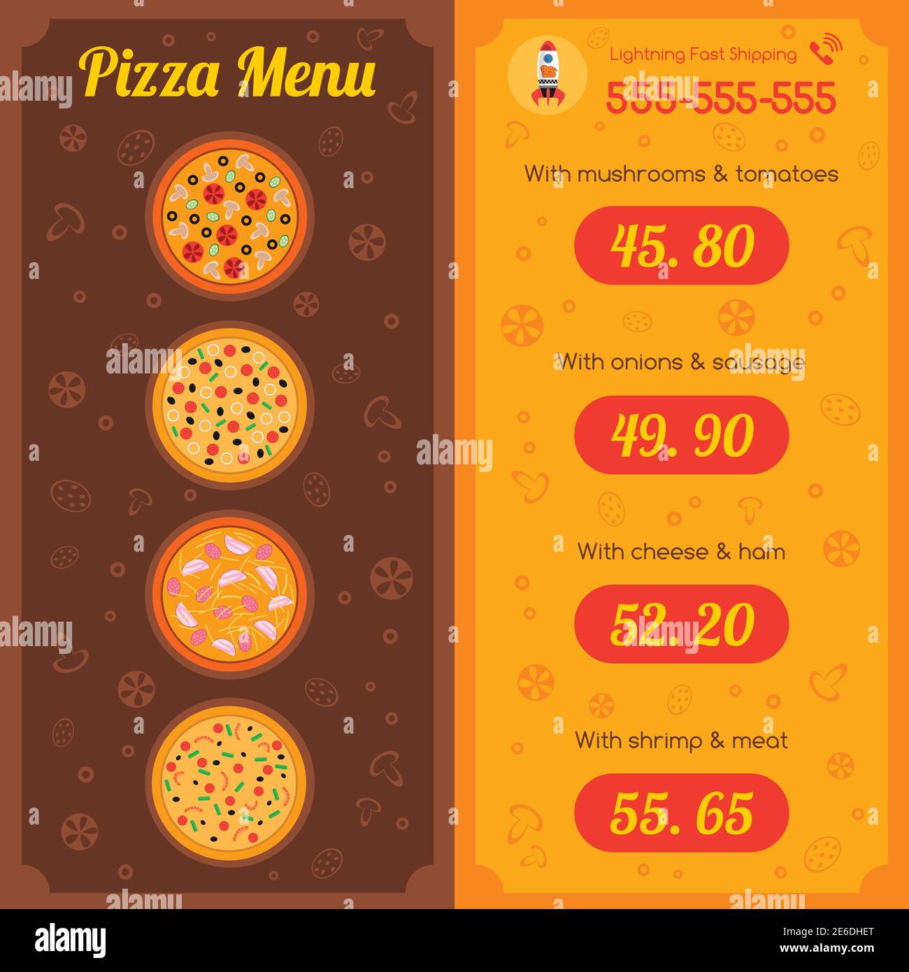 Modèle de menu du restaurant pizza avec illustration vectorielle du ...
