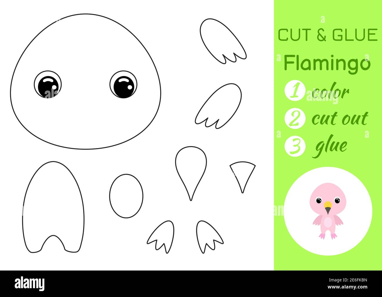 Livre de coloriage coupé et colle bébé flamants. Jeu de papier éducatif ...