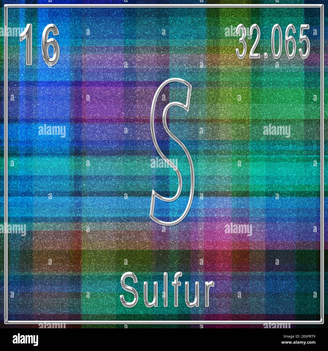Élément chimique de soufre, signe avec numéro atomique et poids ...