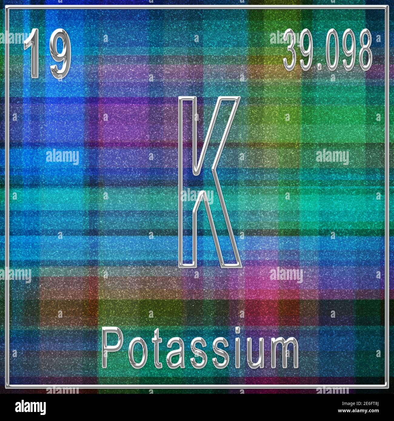 Élément chimique de potassium, signe avec numéro atomique et poids ...