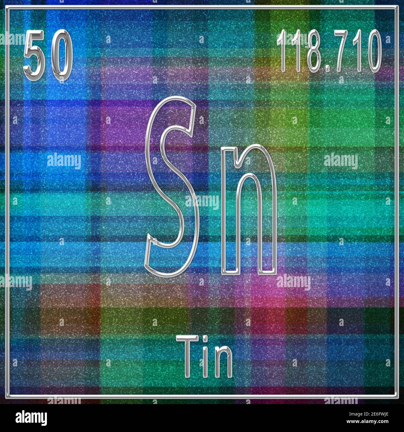 Élément chimique de l'étain, signe avec numéro atomique et poids ...