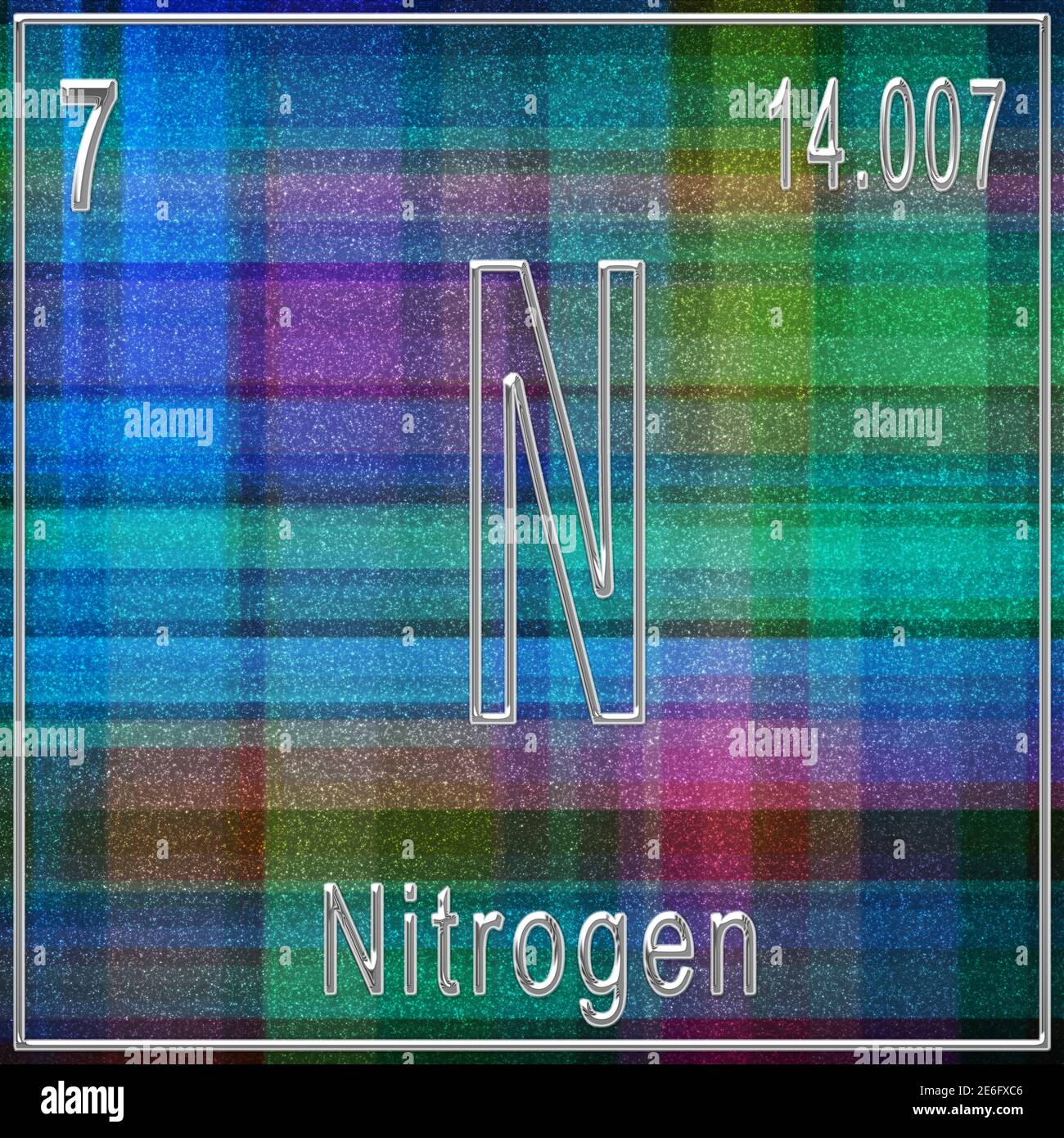 Elément chimique de l'azote, signe avec numéro atomique et poids ...