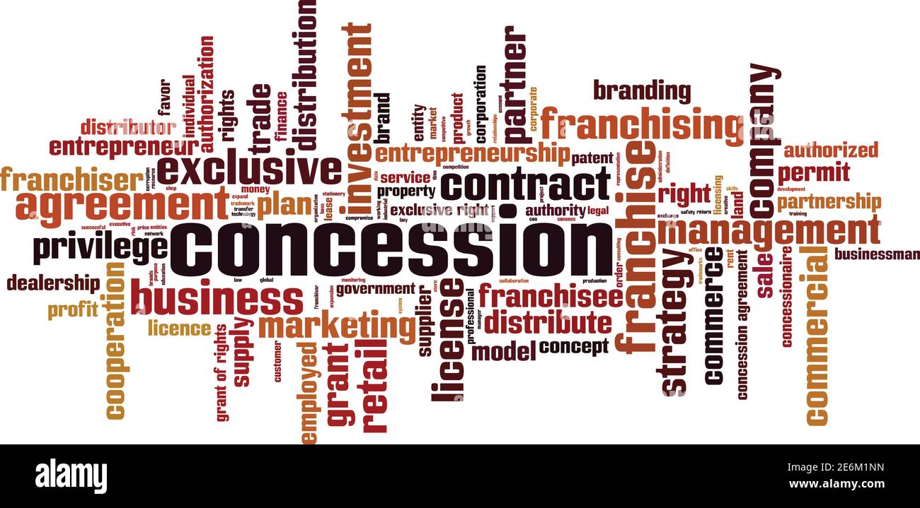 Concept de nuage de mots de concession. Collage de mots sur la ...