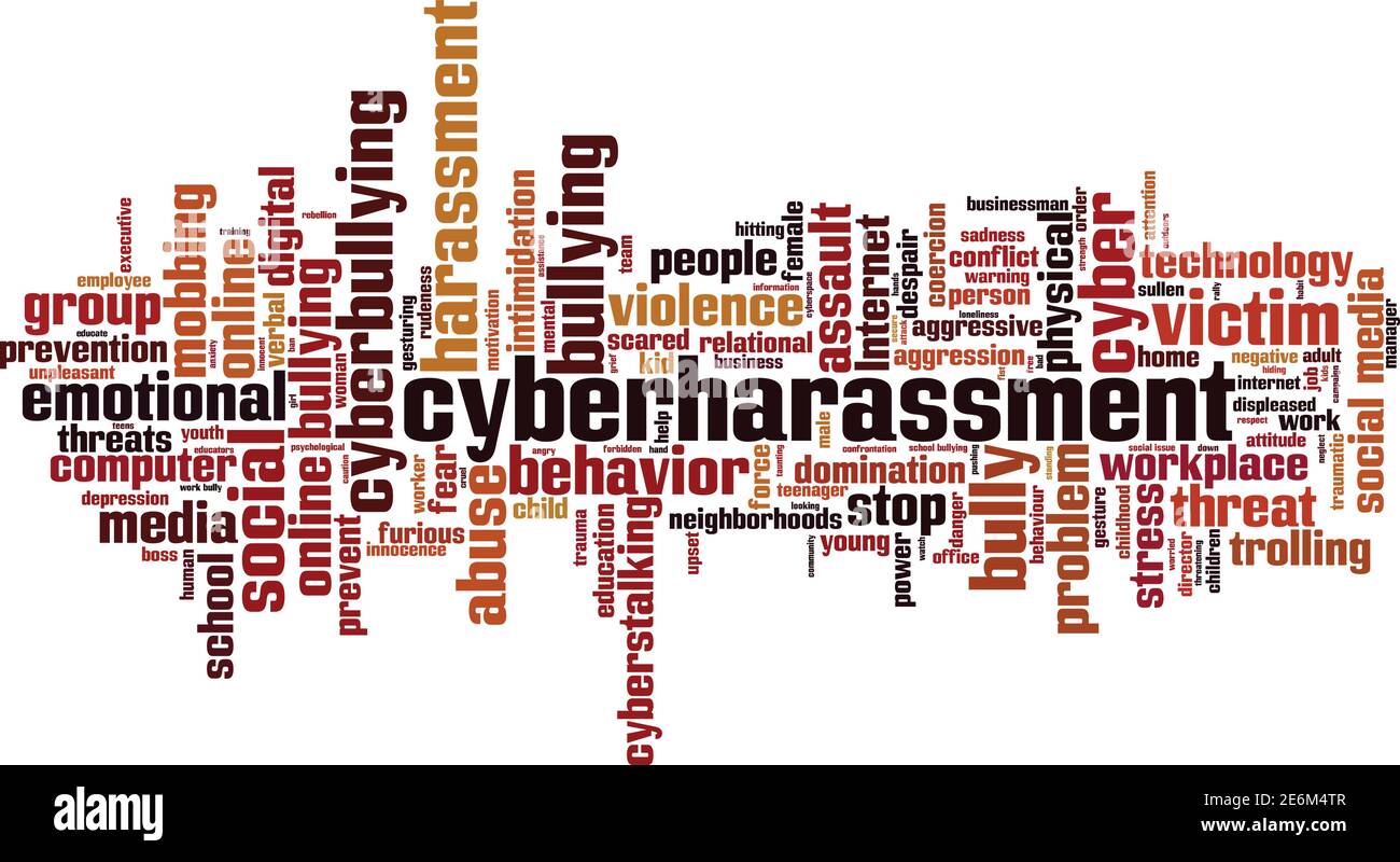 Concept de cyberharcèlement en nuage de mots. Collage de mots sur le ...