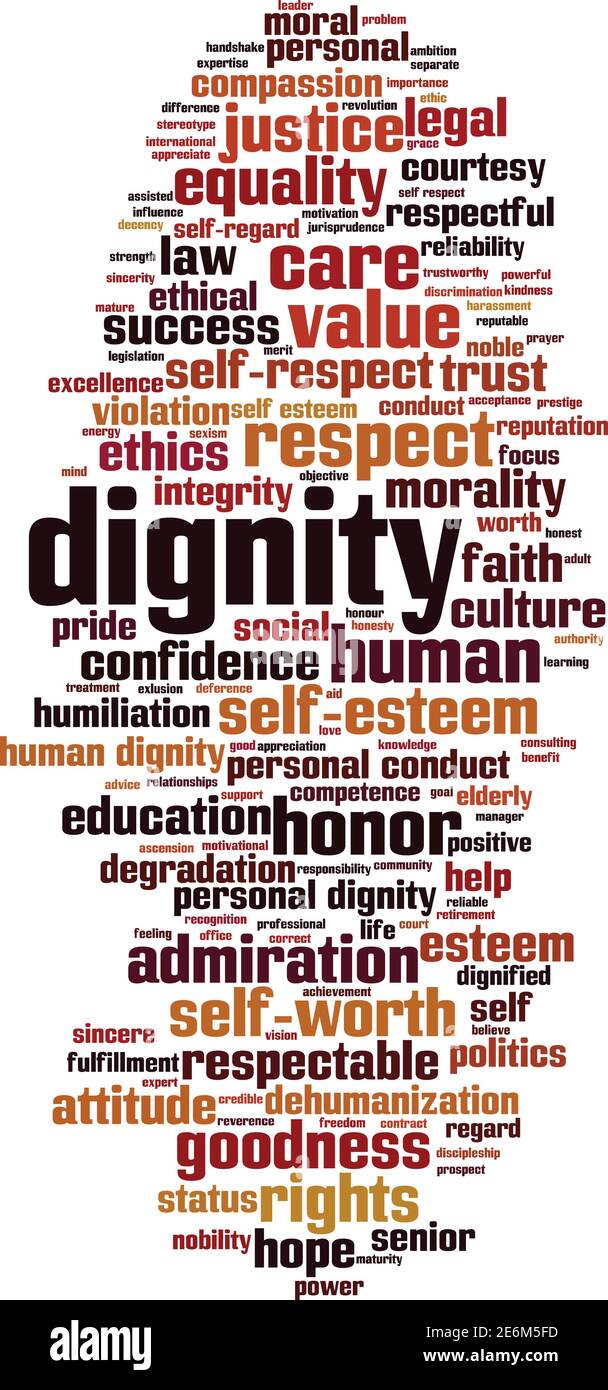 Concept de nuage de mot dignité. Collage de mots sur la dignité ...
