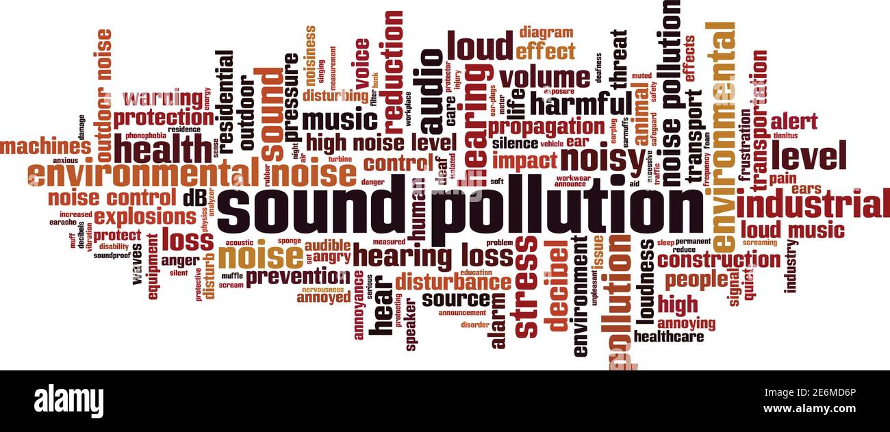 Concept de nuage de pollution sonore. Collage de mots sur la pollution ...