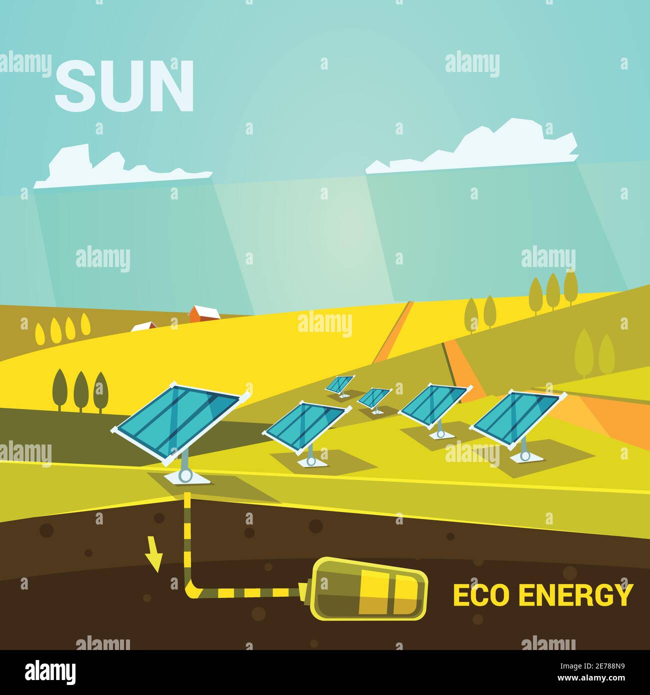 Affiche de dessin animé Ecological Energy avec panneaux d'énergie ...