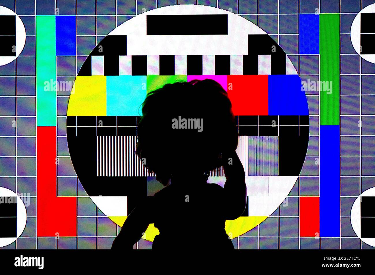Modèle de test TV généré par un Monoscope, TV Static Noise Glitch ...