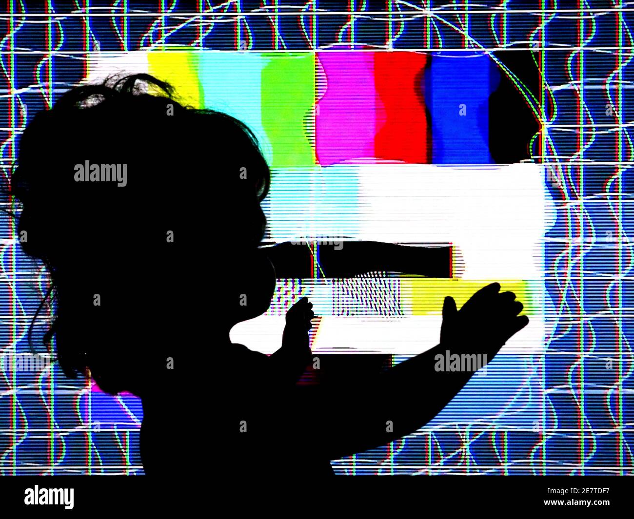 Modèle de test TV généré par un Monoscope, TV Static Noise Glitch ...