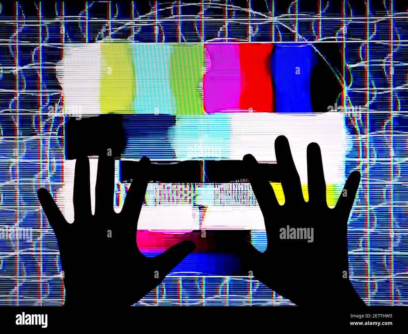Modèle de test TV généré par un Monoscope, TV Static Noise Glitch ...
