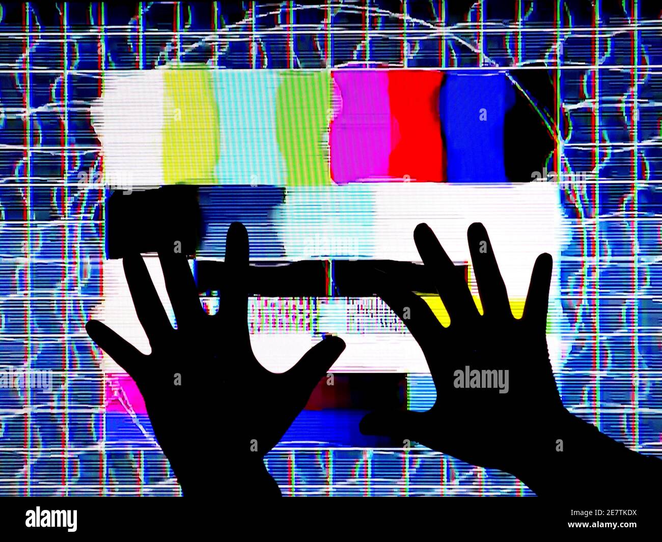 Modèle de test TV généré par un Monoscope, TV Static Noise Glitch ...
