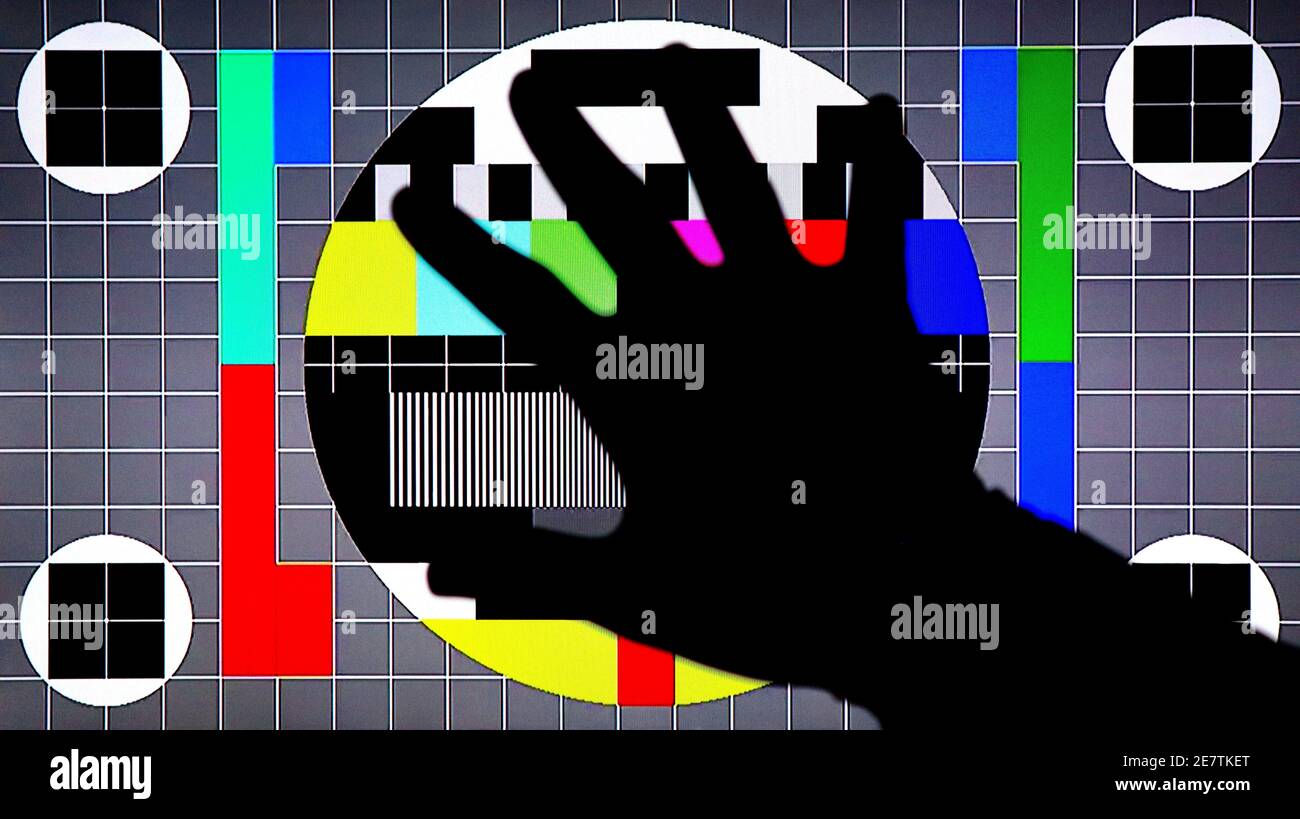 Modèle de test TV généré par un Monoscope, TV Static Noise Glitch ...