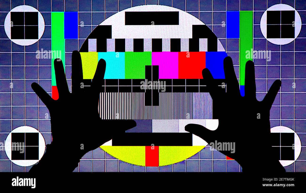 Modèle de test TV généré par un Monoscope, TV Static Noise Glitch ...