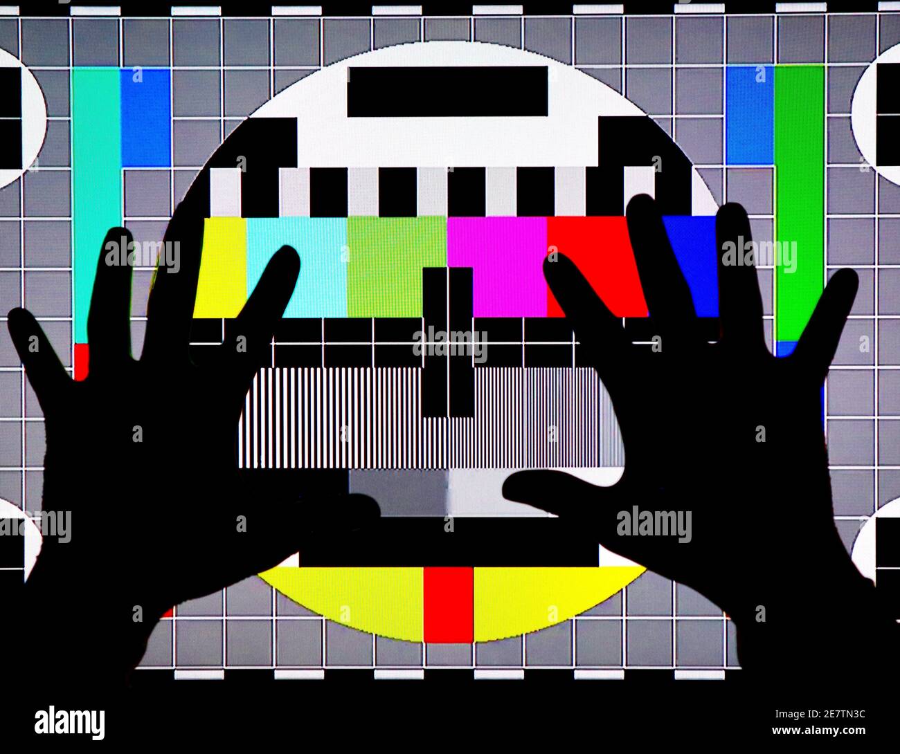Modèle de test TV généré par un Monoscope, TV Static Noise Glitch ...