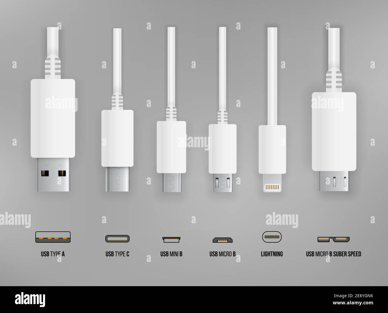 Fiches USB de type A, B et C, mini, micro, Lightning, connecteurs de ...