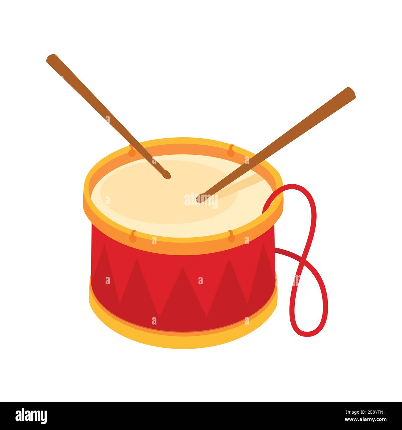 Tambour rouge et bâtons de tambour en bois. Instrument de musique ...
