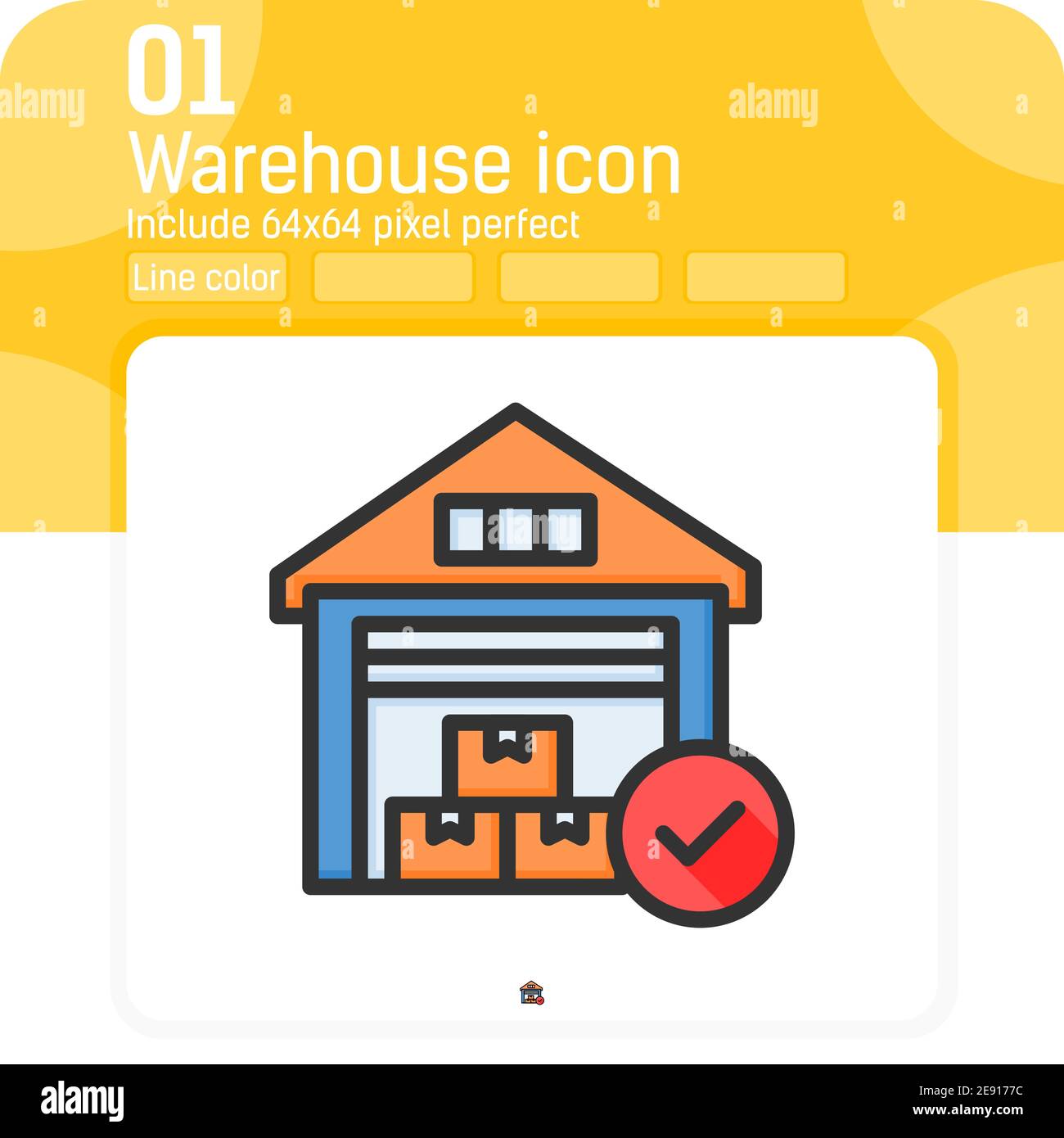 icône d'entrepôt avec une coche et un style de couleur de contour isolé ...