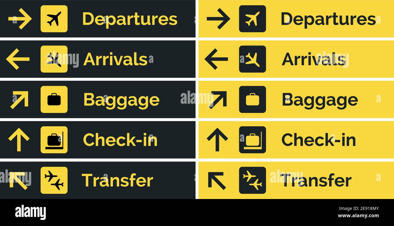 Symbole aéroport départ arrivée icône voyage. Panneau de la compagnie ...