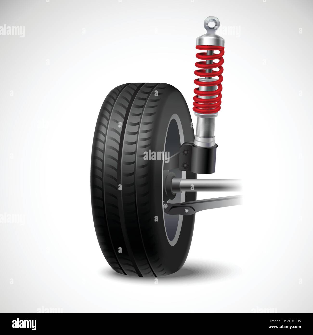Suspension de voiture icône réaliste avec pneu de roue et amortisseur ...