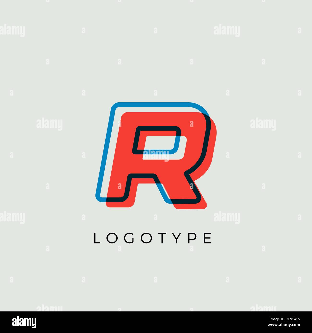 Superbe lettre R avec contour 3d en couleur, motif lettre minimaliste ...