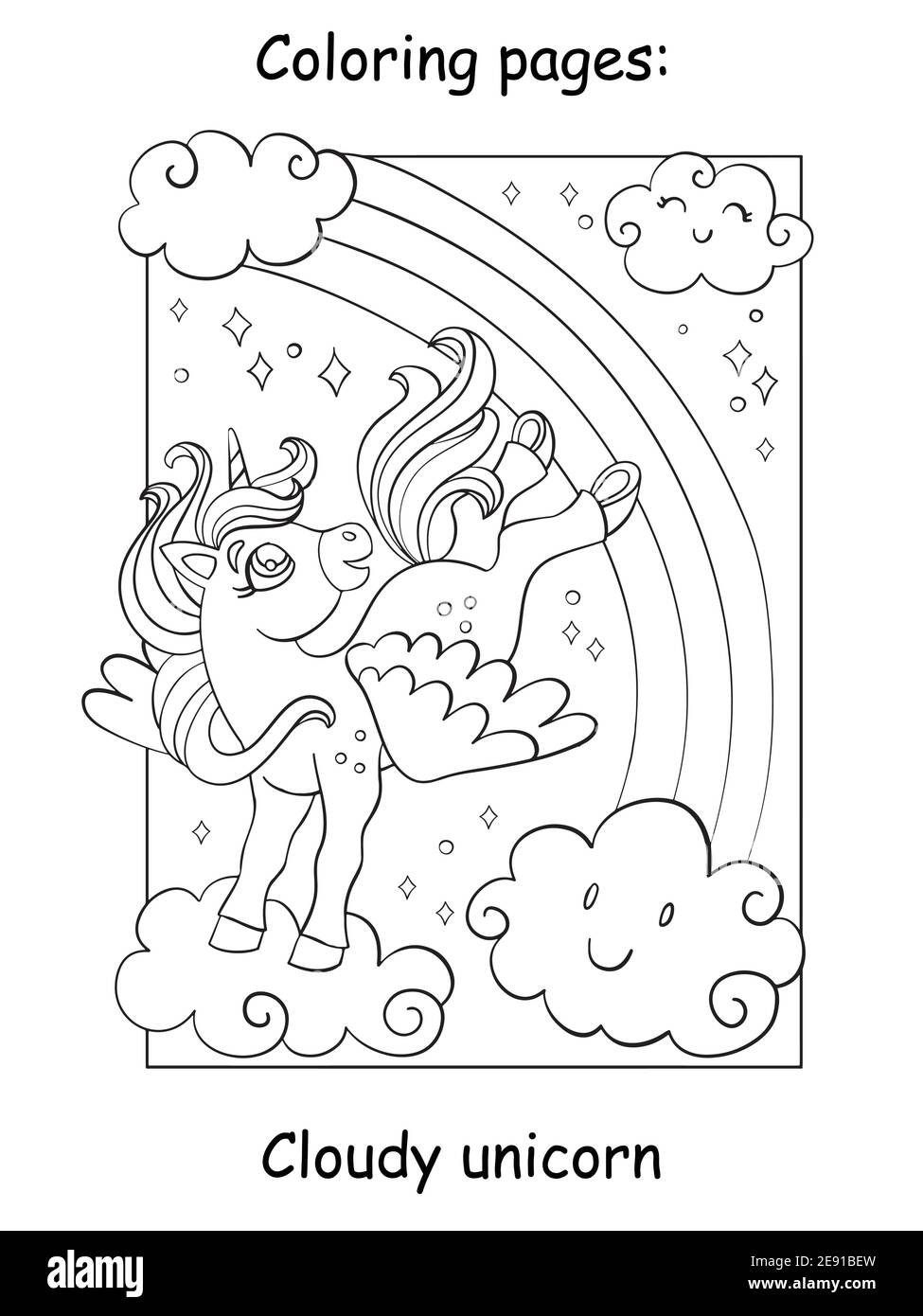 Une Jolie Licorne Avec Des Ailes Volantes Dans Le Ciel Page De Livre