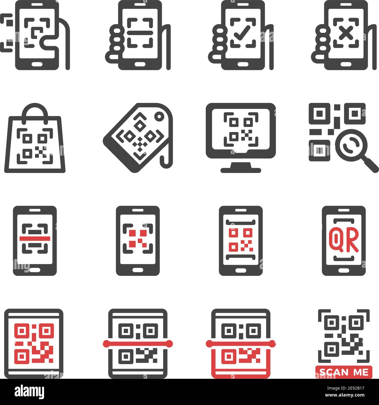 jeu d'icônes de lecture de code qr, vecteur et illustration Image ...