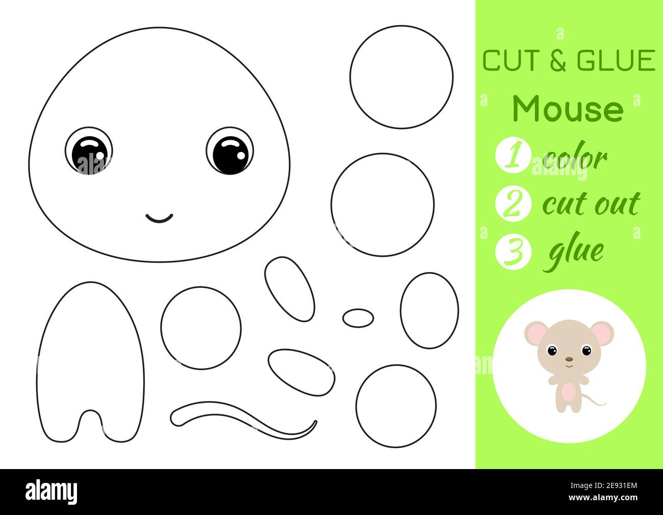 Livre de coloriage couper et coller la souris bébé. Jeu de papier ...