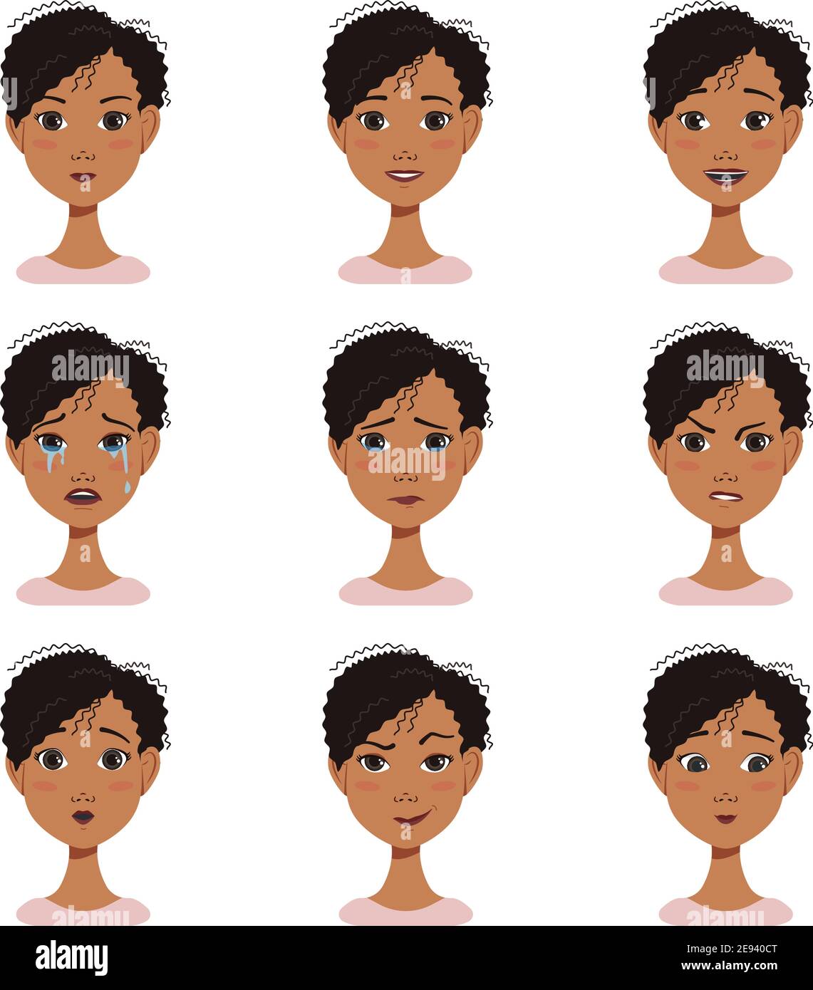 Ensemble d'expressions faciales avatars de femme afro-américaine avec ...