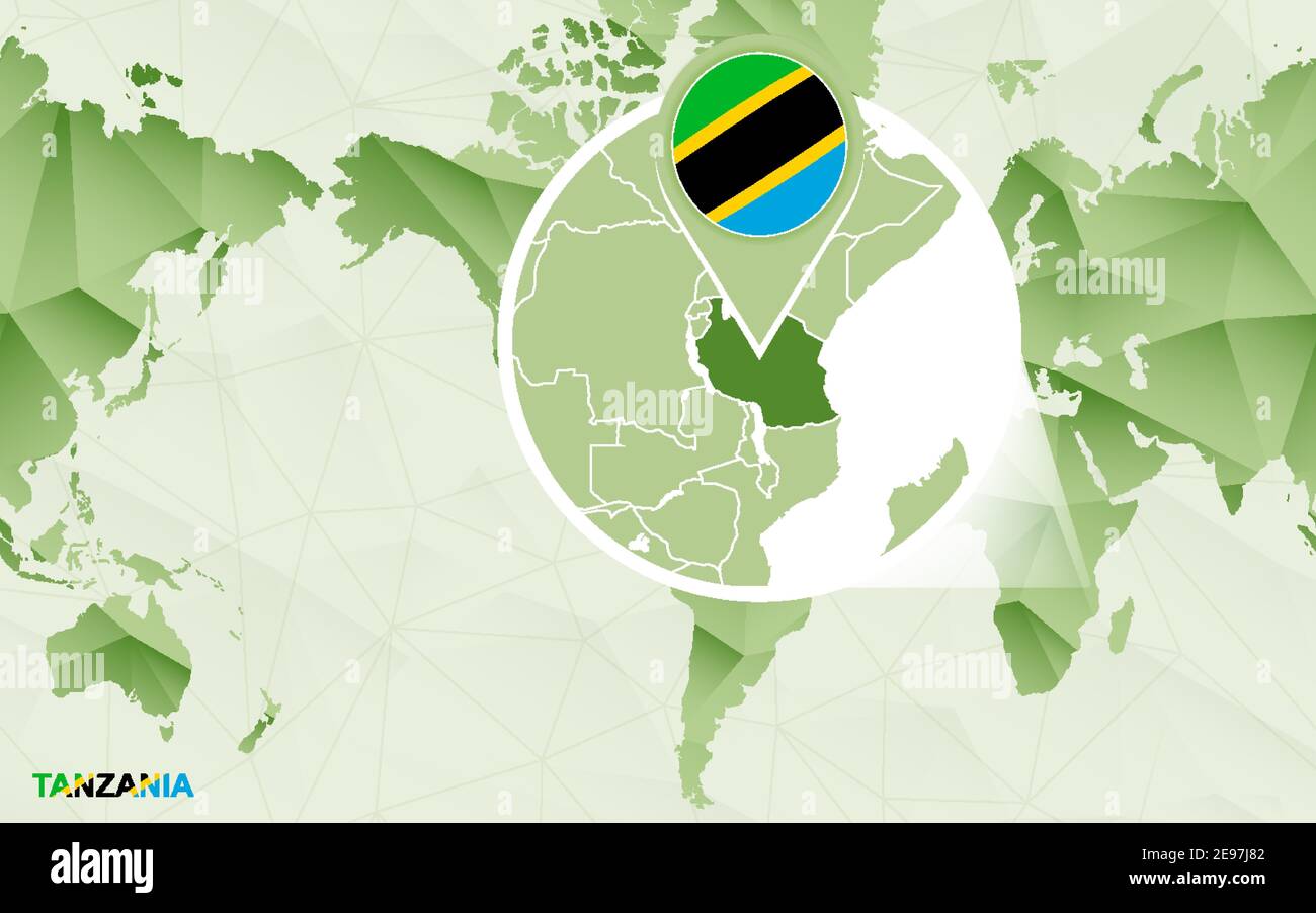 Carte du monde centrée sur l'Amérique avec carte agrandie de la Tanzanie. Carte du monde ...