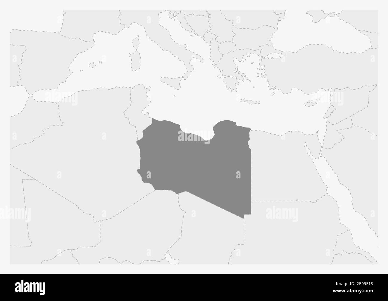 Carte de l'Afrique avec carte de la Libye mise en évidence, carte grise ...
