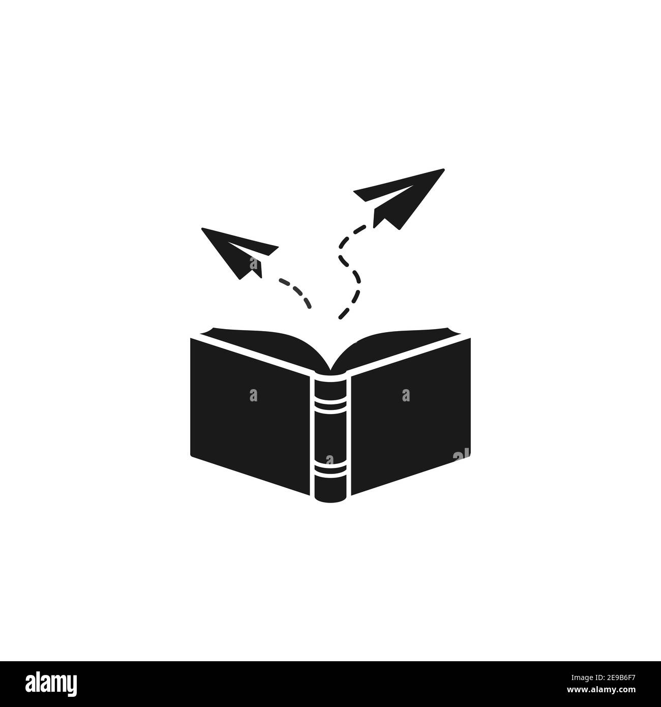 Livre en ligne ouverte avec avions en papier. Isolé sur fond blanc ...