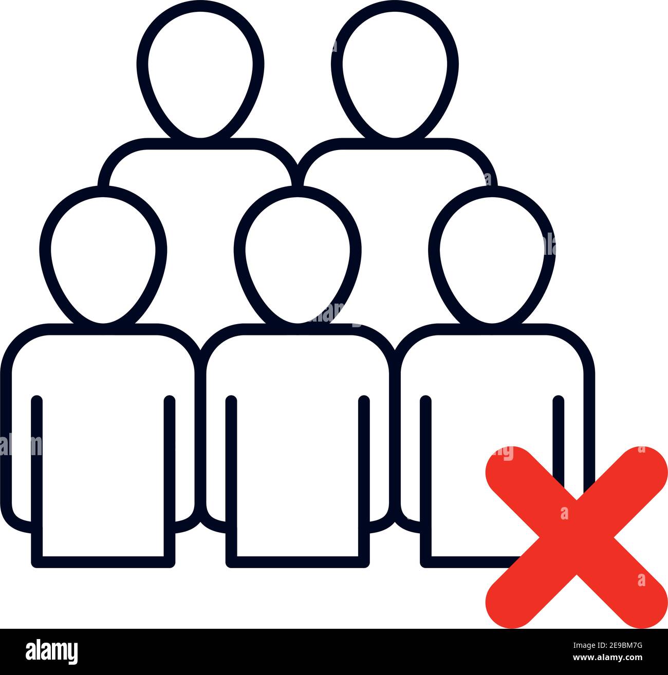 interdit le symbole de foule, les personnes et la croix sur fond blanc ...