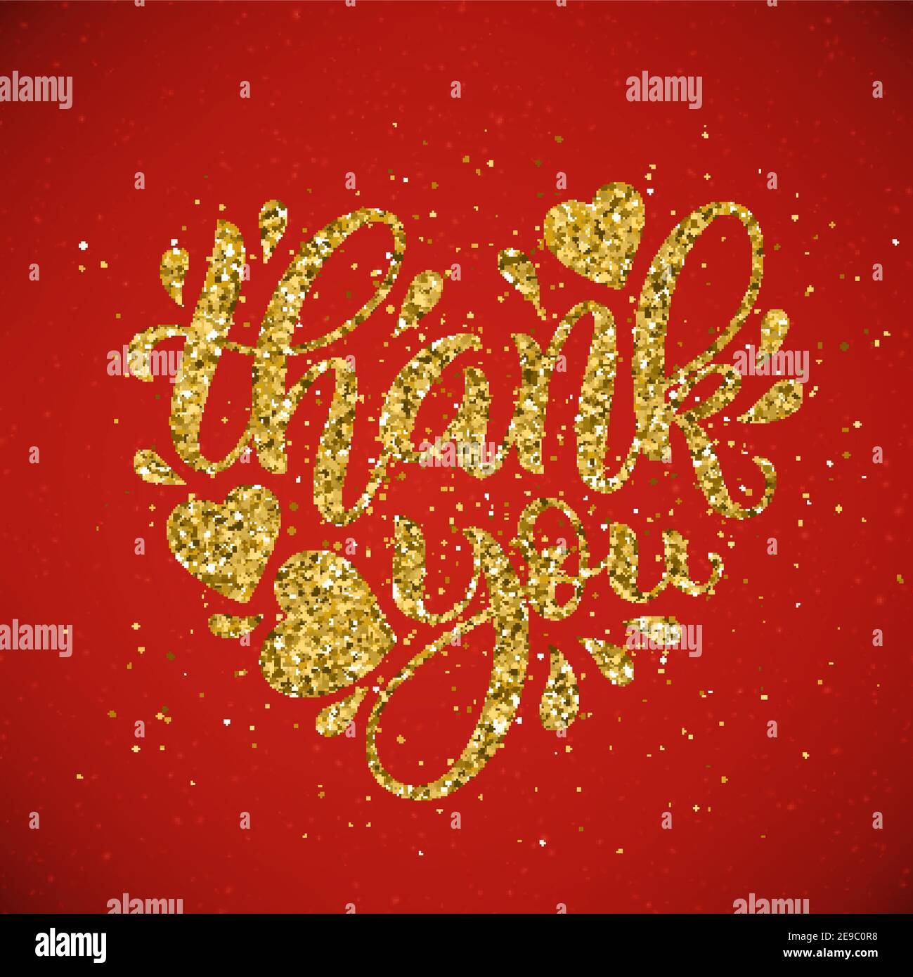 Merci, lettre dorée. Calligraphie en forme de coeur dessinée à la main ...