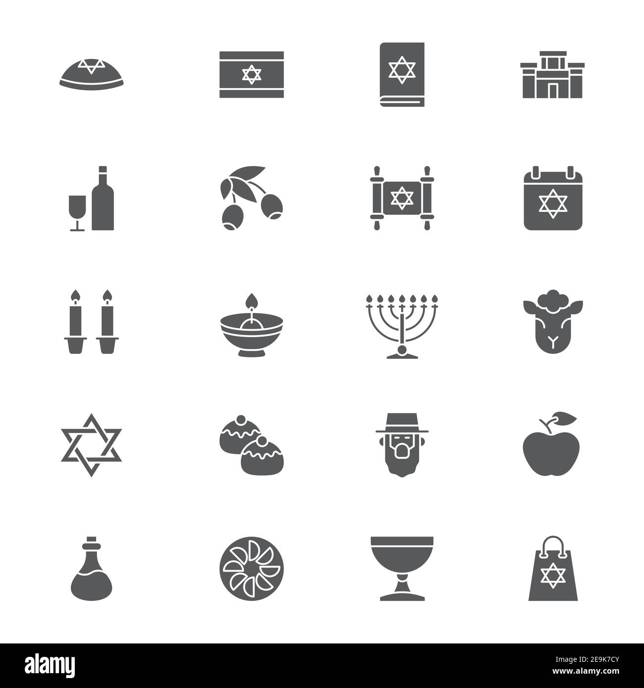 Ensemble d'icônes de judaïsme, contour, glyphe. Collection de symboles ...