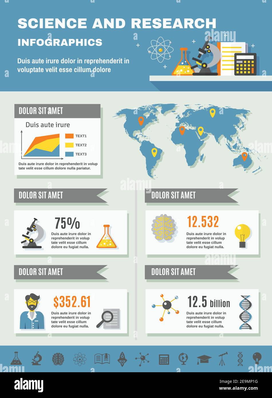 Infographies de la science et de la recherche avec symboles d ...