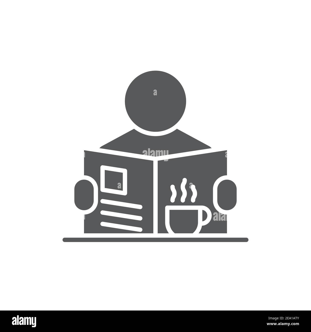 Lecture de journaux avec icône de café et de thé, couleur, ligne ...