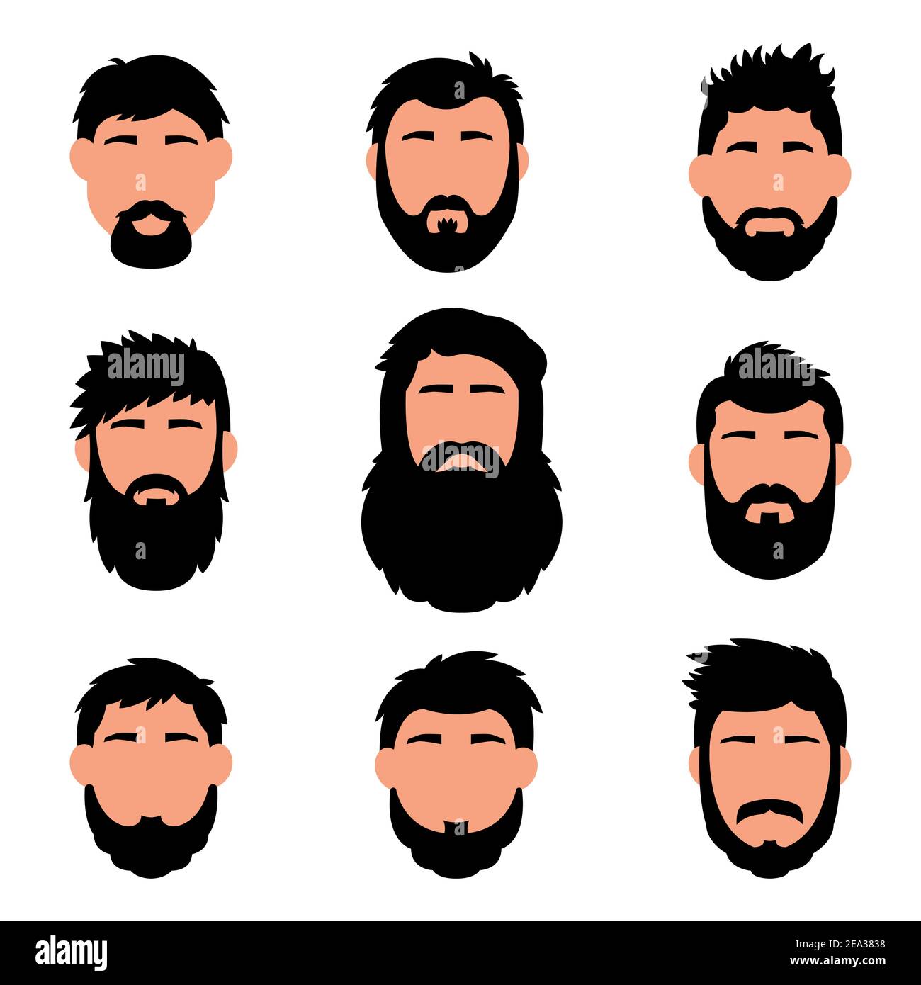 Cheveux, barbe et visage de dessin animé. Style élégant. La coiffure, l ...