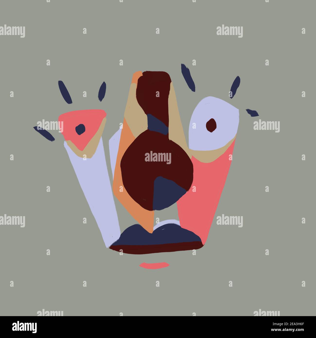 Cubisme minimal visage triste avec les yeux et le nez. Humanisme style ...