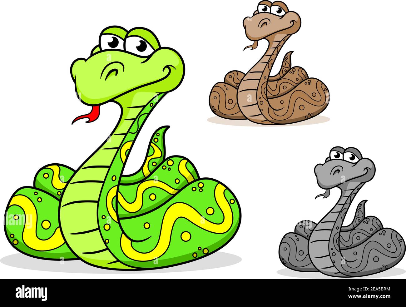 Serpent python de dessin animé en trois variations isolées sur fond ...