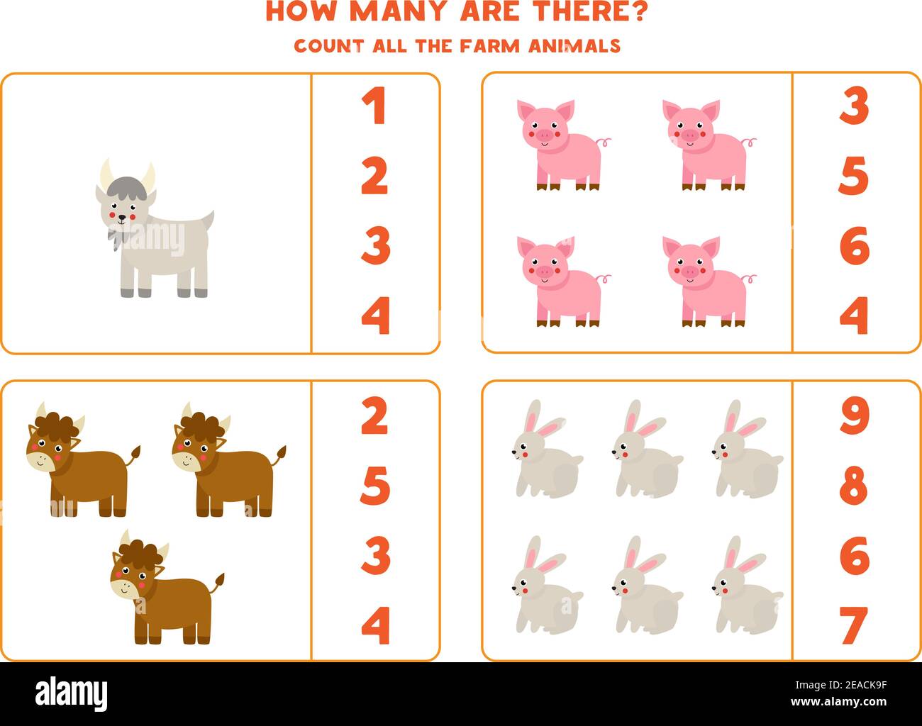 Compter tous les animaux de ferme et entourer les bonnes réponses. Jeu ...