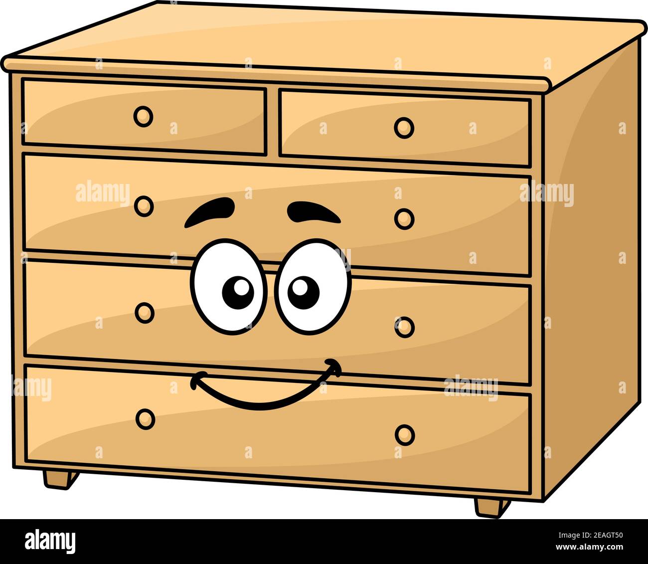 Commode en bois de dessin animé avec un visage souriant heureux pour le ...