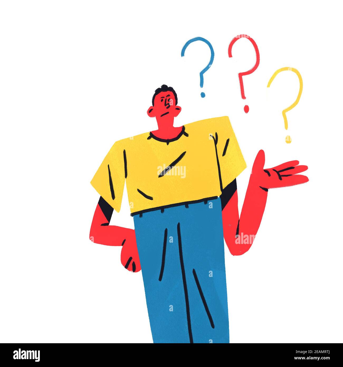 Homme confus avec point d'interrogation. Drôle de dessin animé clipart ...