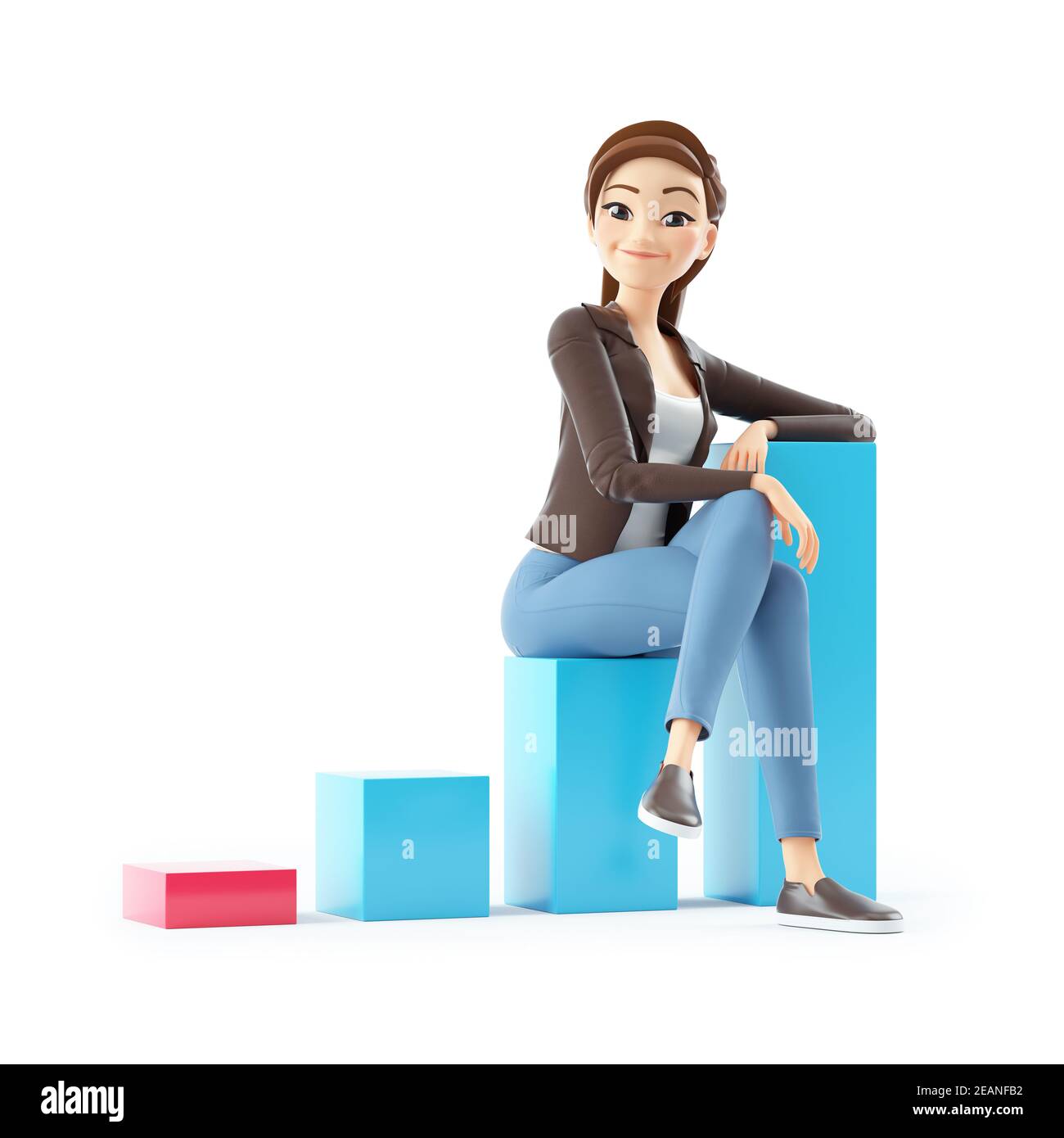 Femme De Dessin Animé 3d Assise Sur Un Graphique à Barres Illustration
