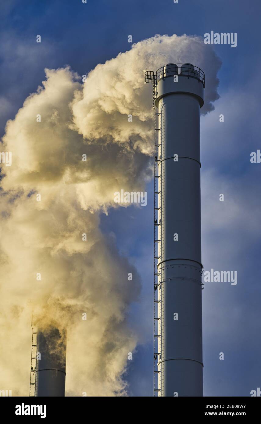 Plan vertical de la fumée émise par une cheminée d'usine pollution de l ...