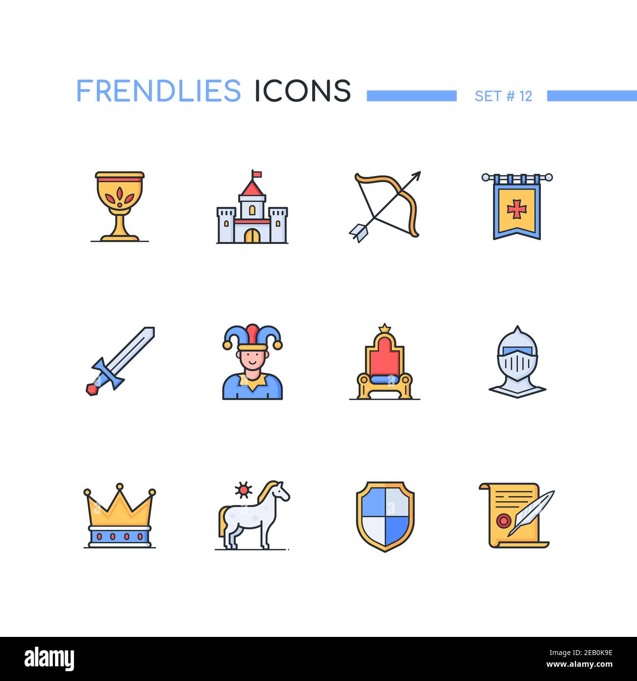Période médiévale - ensemble d'icônes de style moderne. Symboles et ...